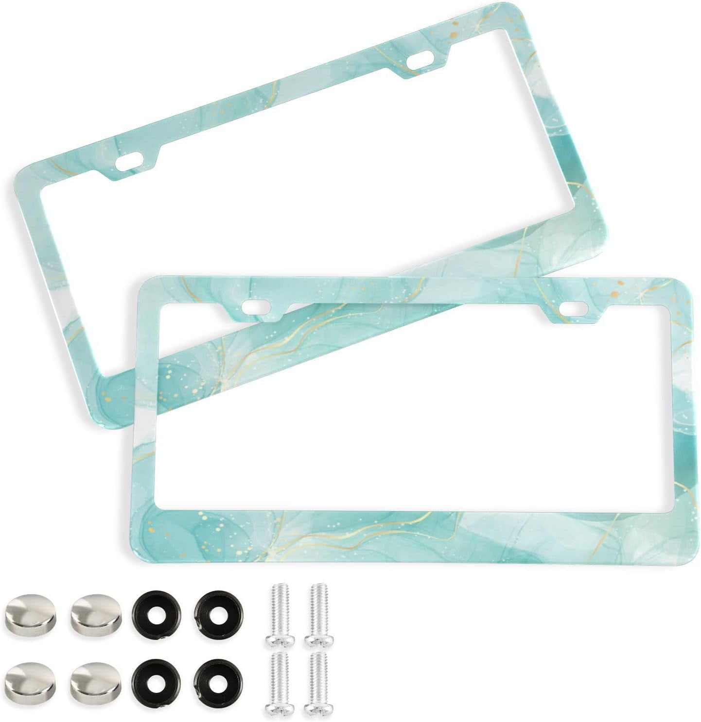 GZHJMY Cyan Mint Liquid Marble Car License Plate Frame, 2 Pack Aluminum ...