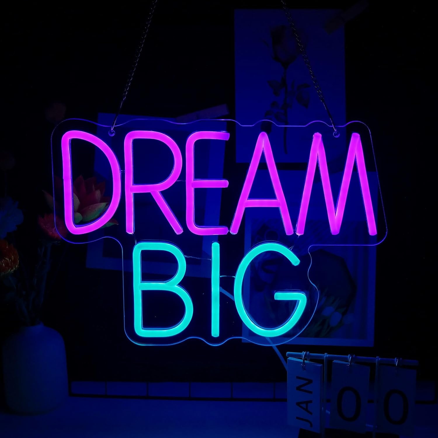 GZHJMY DREAM BIG Neon Sign Blue Letters Lamp Inspirational Quotes Neon ...