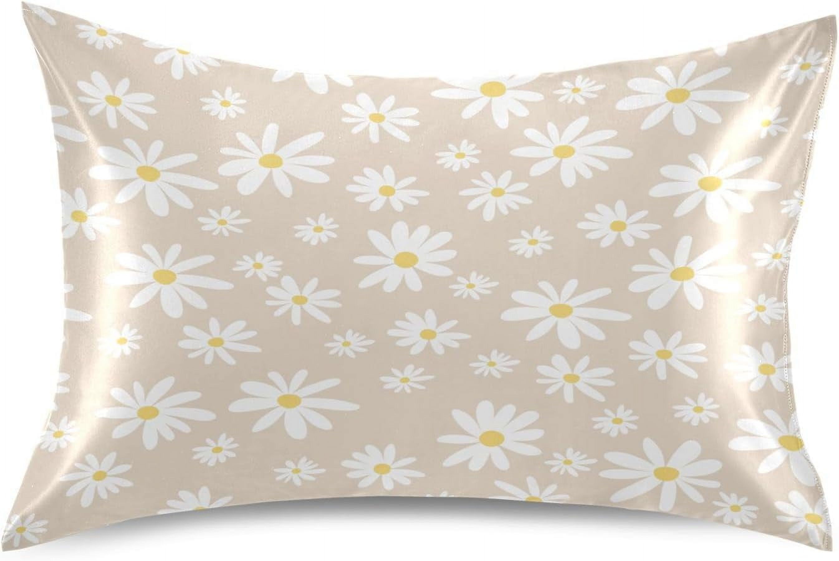 GZHJMY Daisy on Beige Satin Pillowcase for Hair and Skin, Soft and Cozy ...