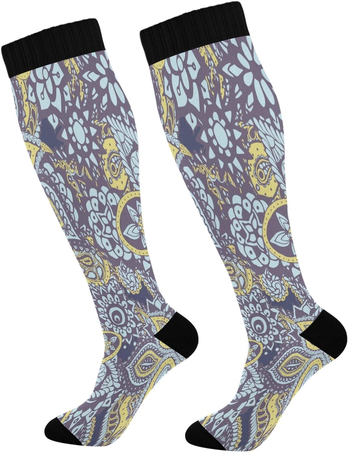 GZHJMY Daisy Dot Paisley Compression Socks, Knee High Running Socks for ...