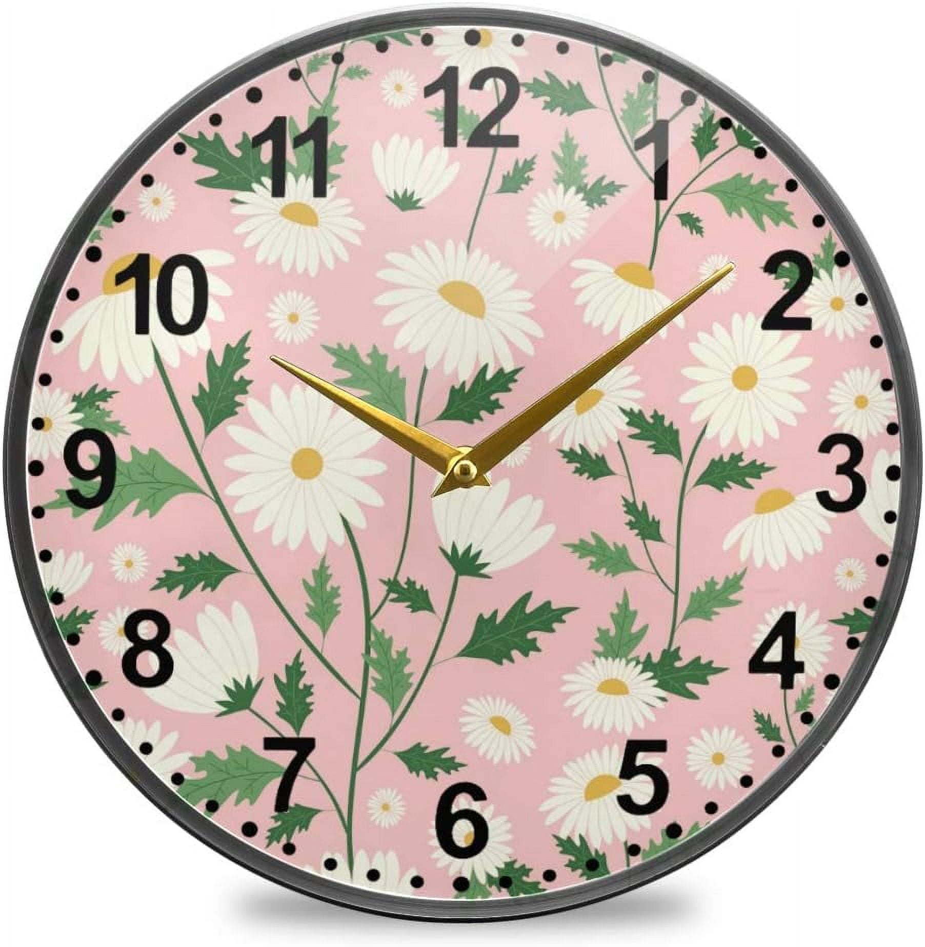 GZHJMY Daisy Floral Pink Pattern Wall Clock Silent Non Ticking 9.5 Inch ...