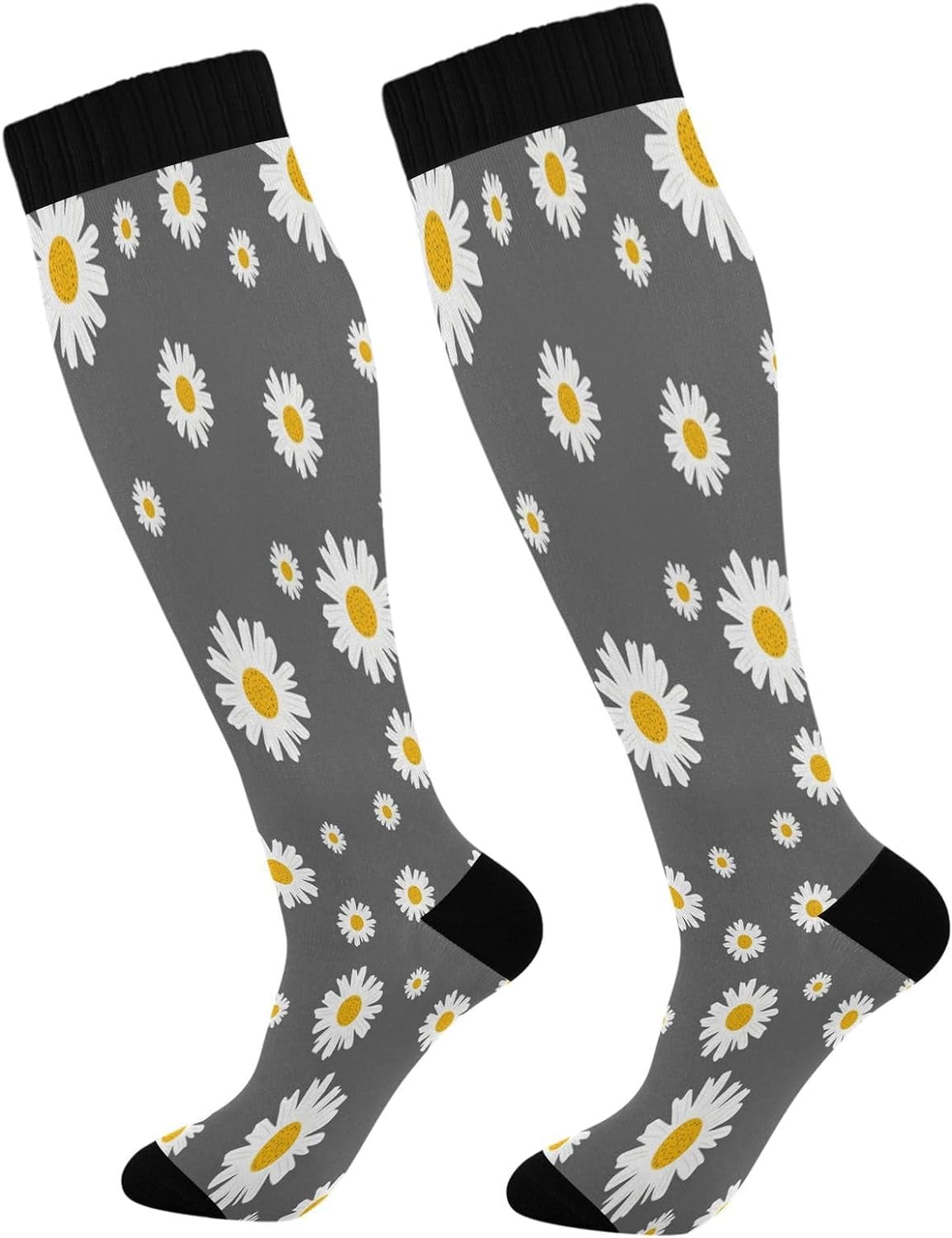 GZHJMY Daisy Flower Compression Socks, Knee High Running Socks for ...