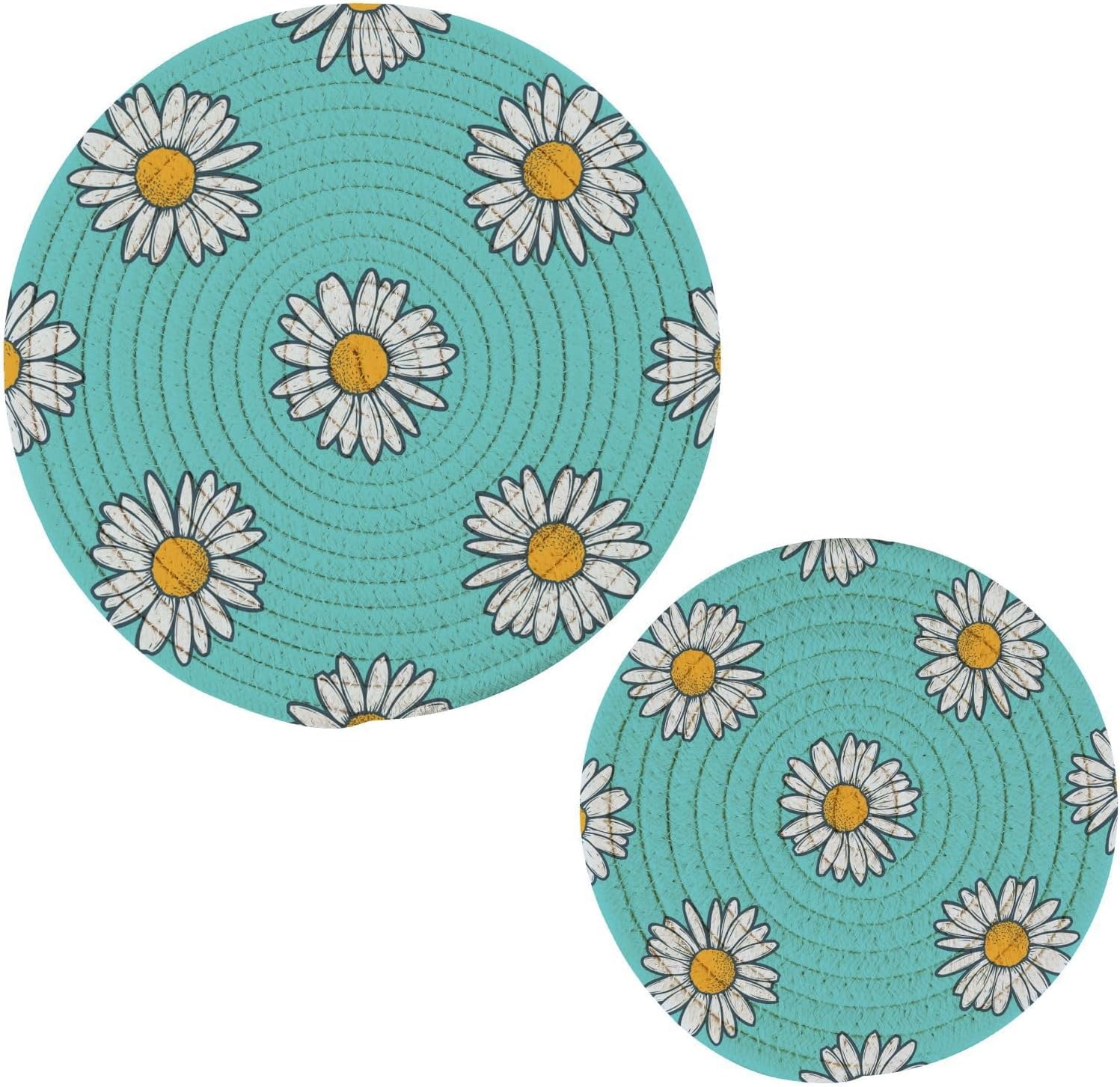 GZHJMY Daisy Flower Placemats Set of 2, Woven Washers, Cotton, Round ...