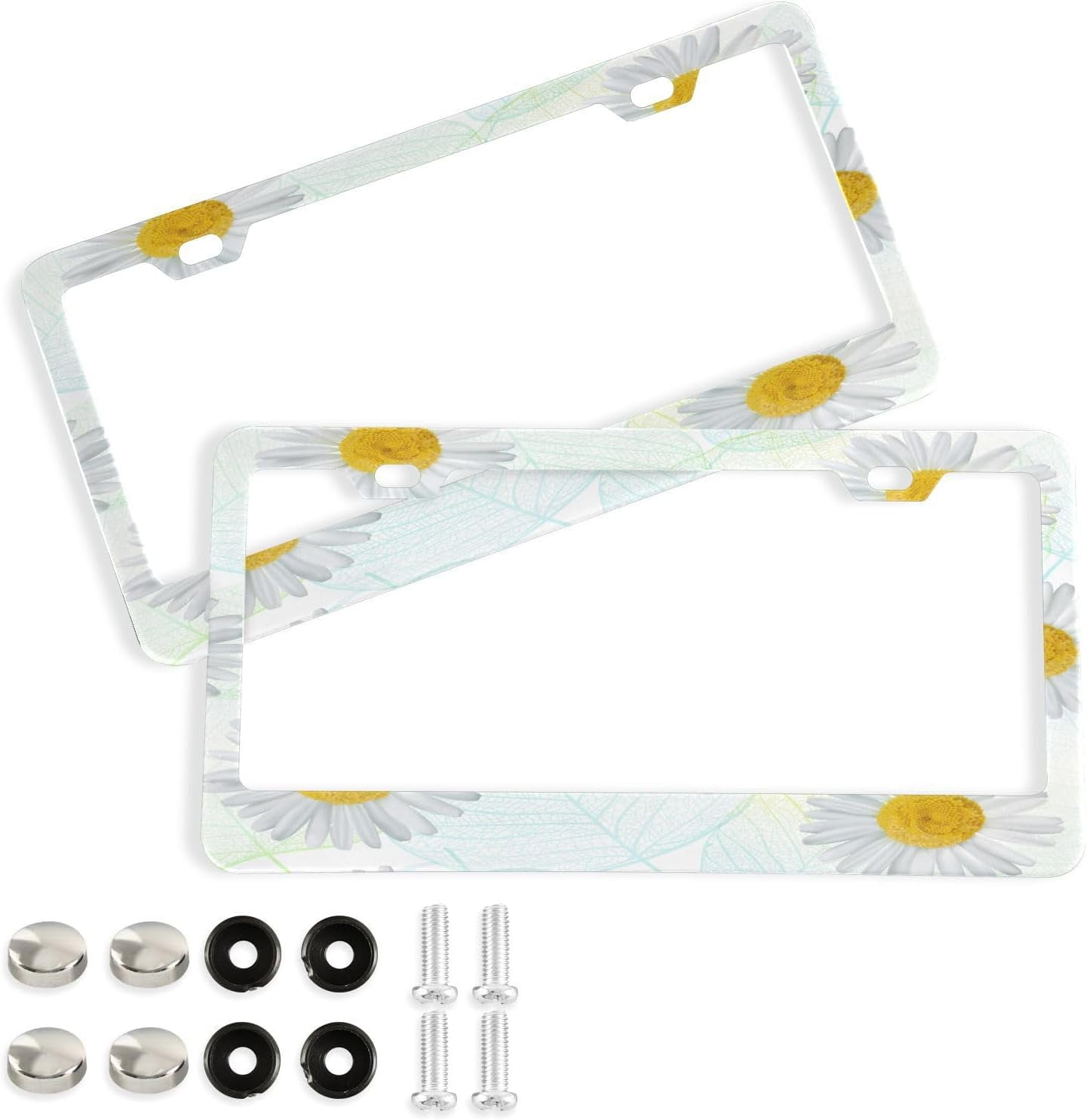 GZHJMY Daisy Leaves License Plate Frames Set of 2, Universal Aluminum ...