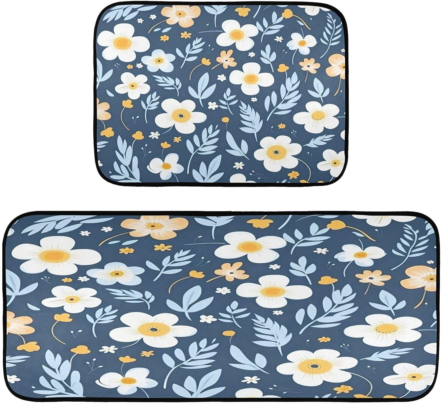 GZHJMY Daisy Pattern Kitchen Rug Set of 2 Non Slip Washable Cushioned ...