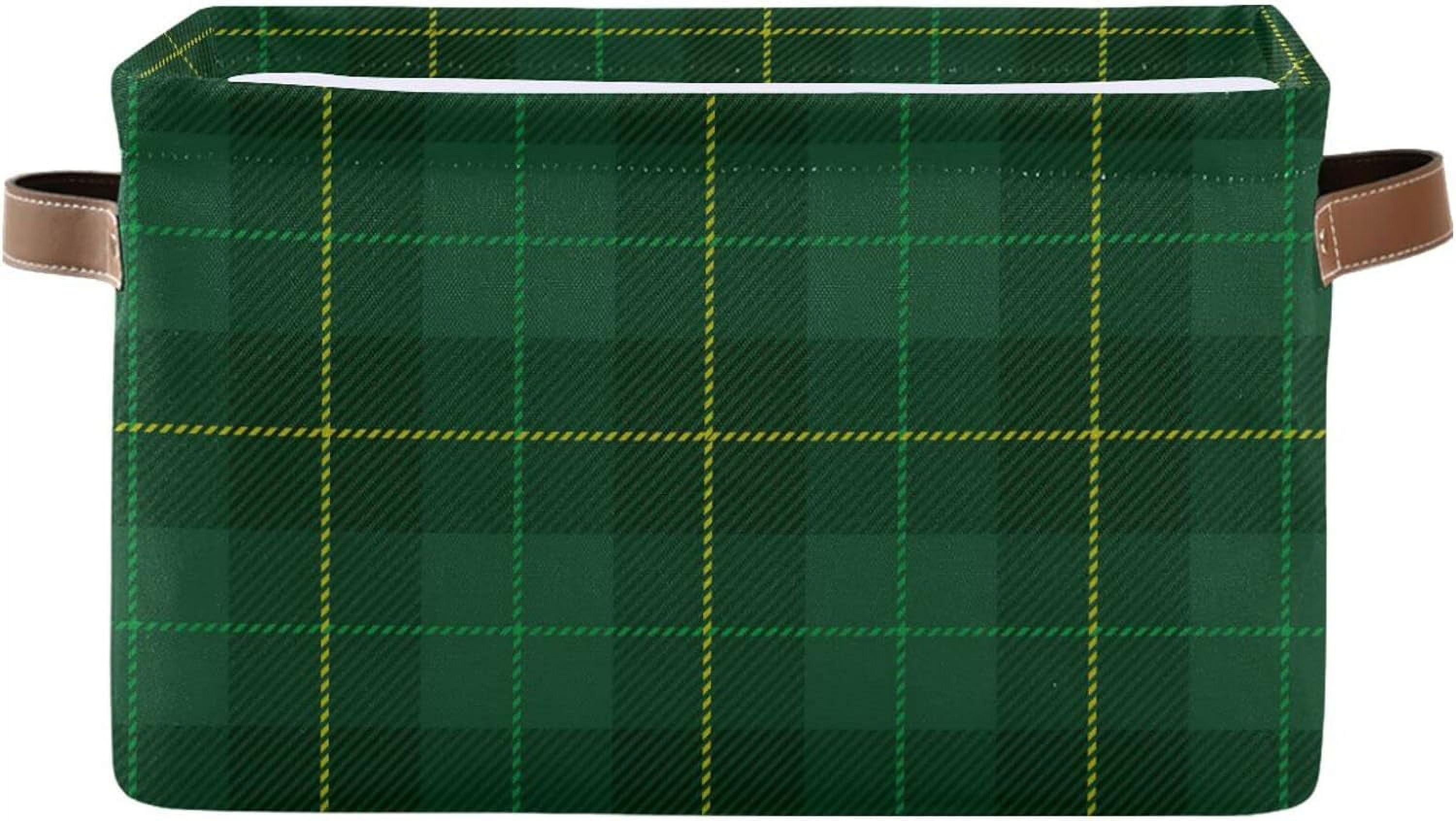 GZHJMY Dark Green Tartan Plaid Storage Basket with Handles Collapsible ...