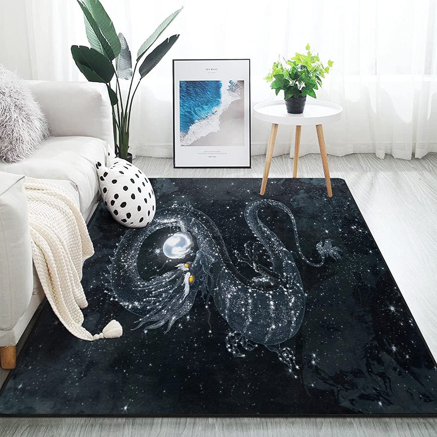 GZHJMY Dark Starry Night Dragon Area Rug Living Room Rugs - 5'3" x4 ...