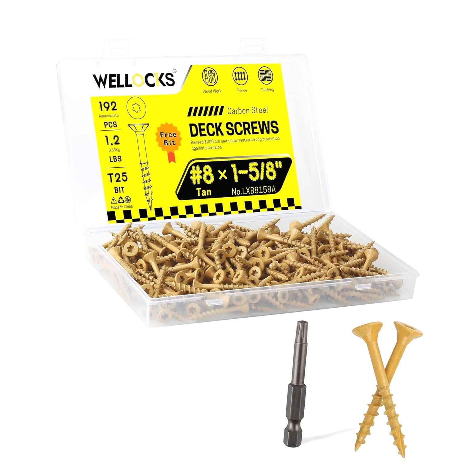 GZHJMY Deck Screws 1-5/8", Wood Screws #8x1-5/8", Tan 192 PCS, Rust ...