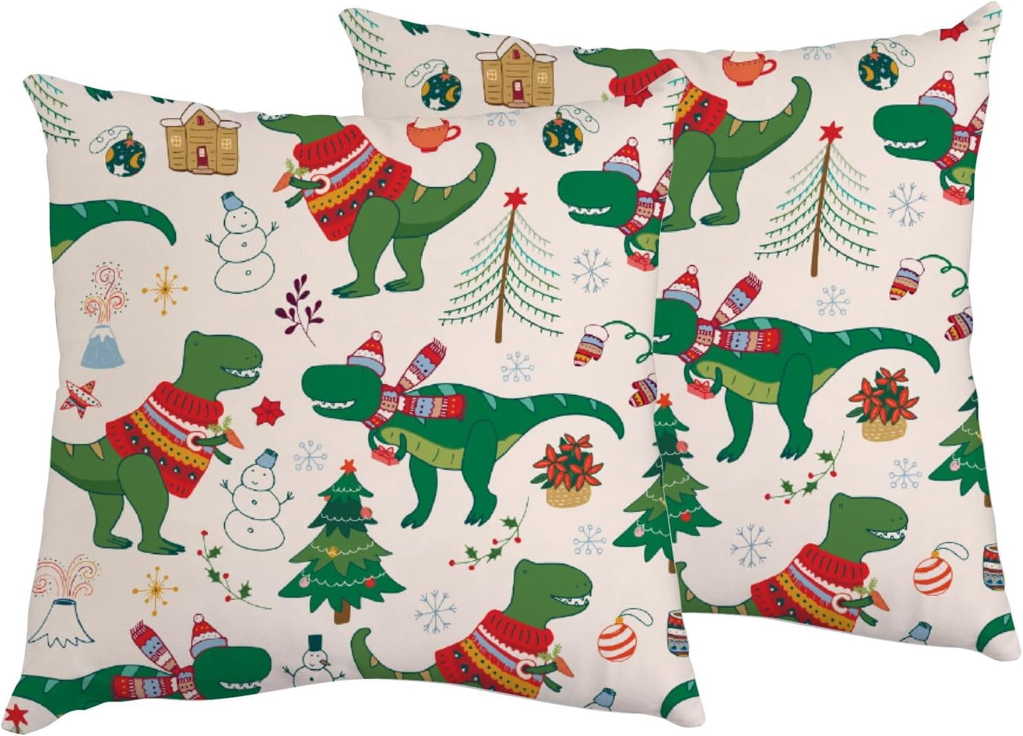 GZHJMY Decorative Throw Pillow Covers Set of 2, Dinosaur Rex Christmas ...