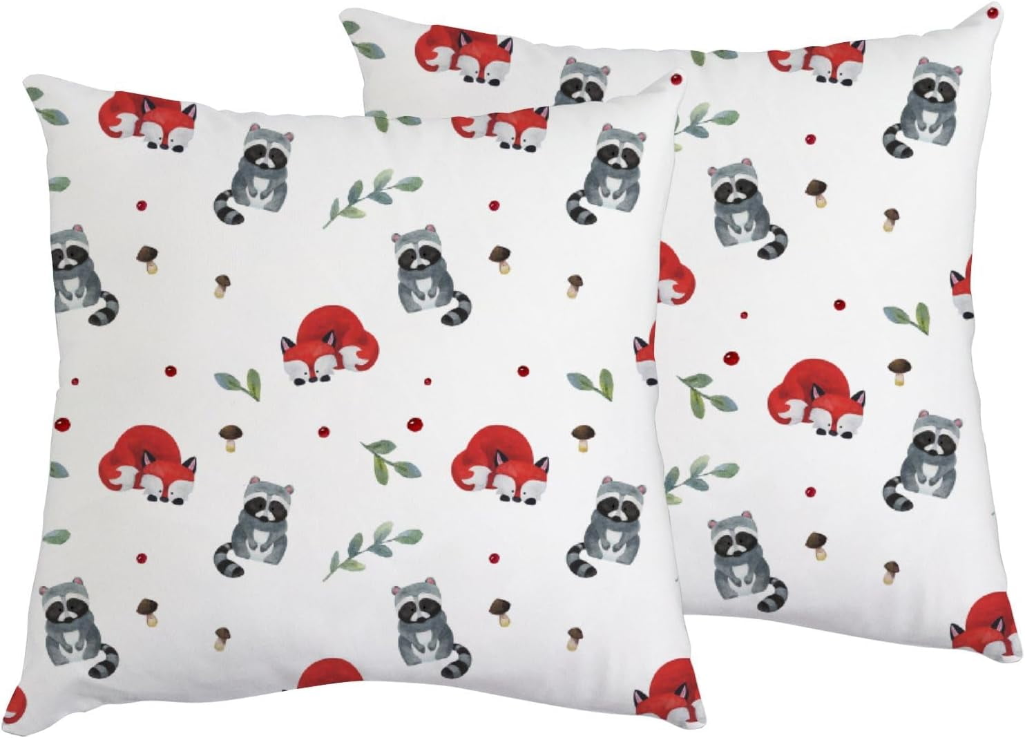 GZHJMY Decorative Throw Pillow Covers Set of 2, Gray Raccoon Red Fox ...