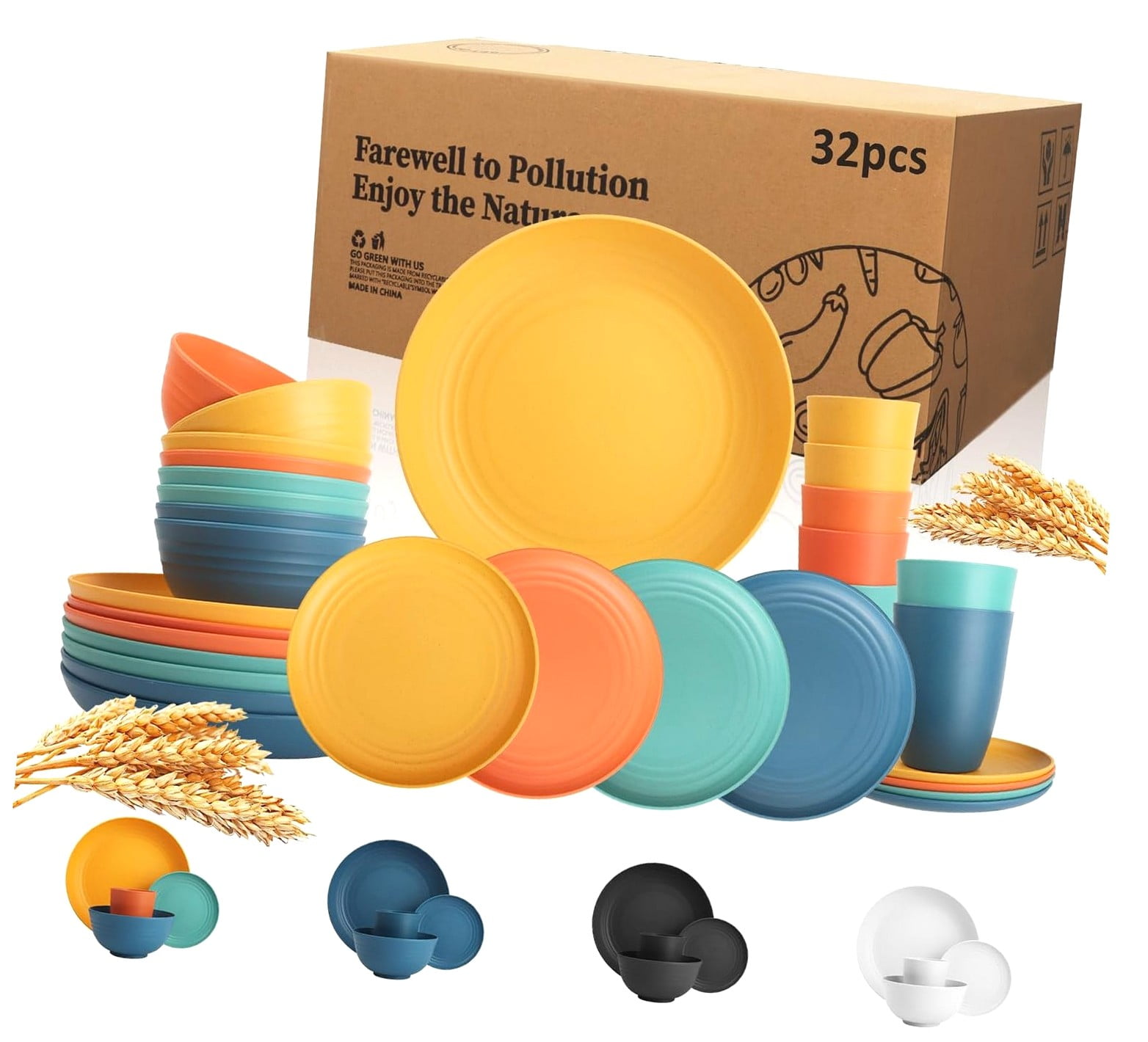 GZHJMY Dinnerware Set of 32, Unbreakable Dinner Plates and Bowls Dishes ...