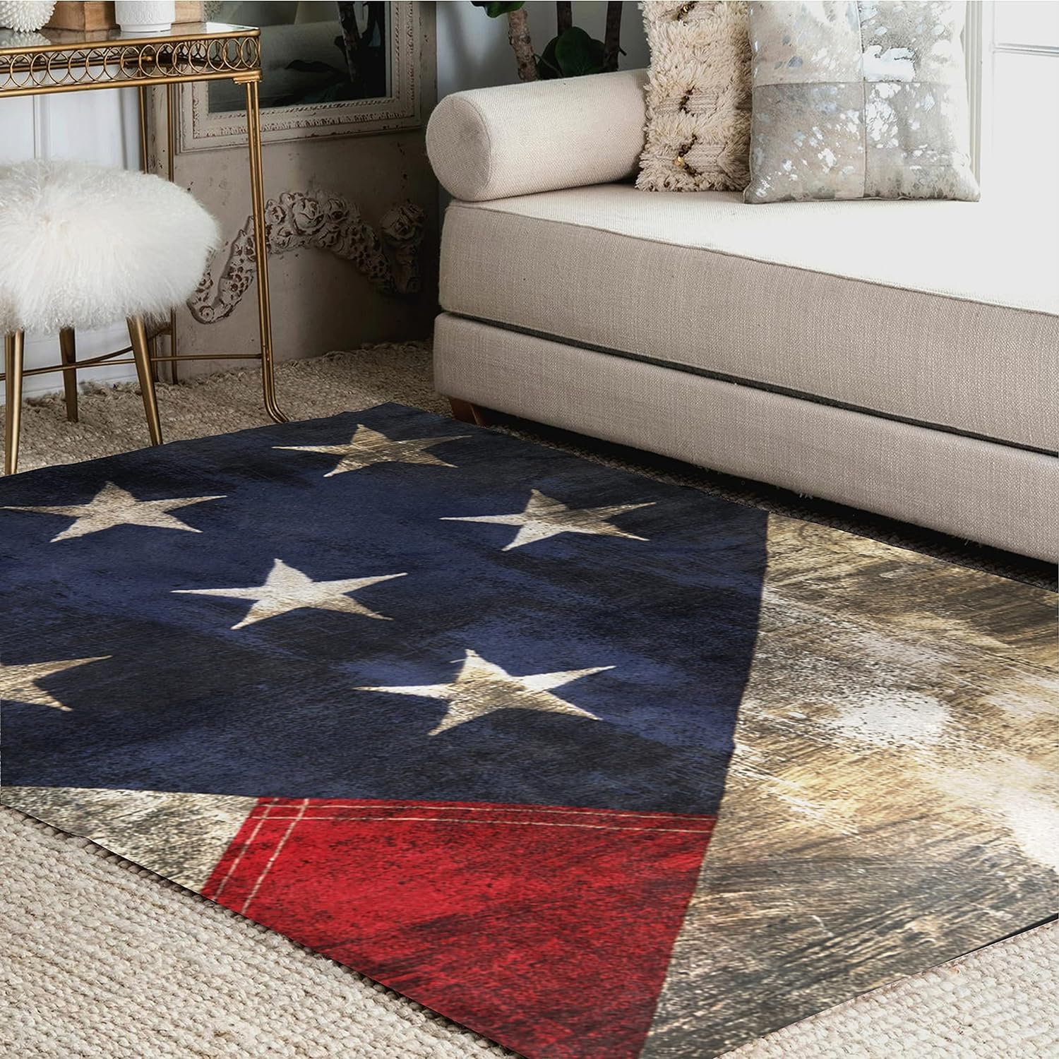 GZHJMY Dirty Stylish American Flag Area Rug Living Room Rugs - 5'3" x4 ...