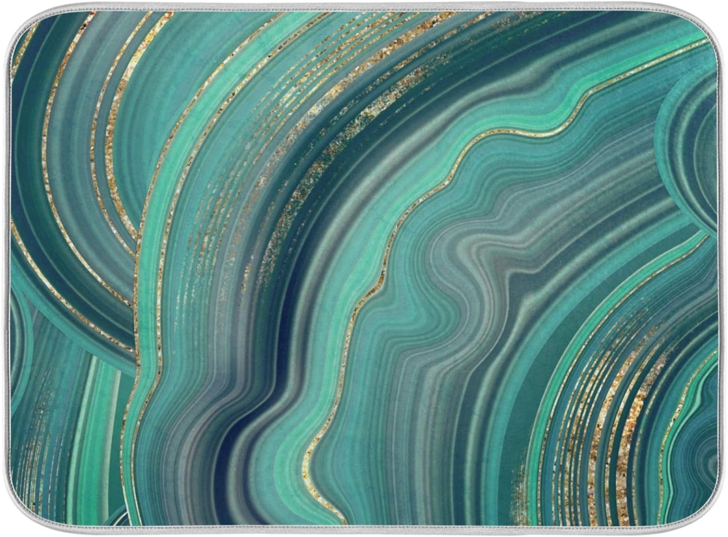 GZHJMY Dish Drying Mat Peacock Green Marble Microfiber Absorbent Drying Pad Heat Resistant ...