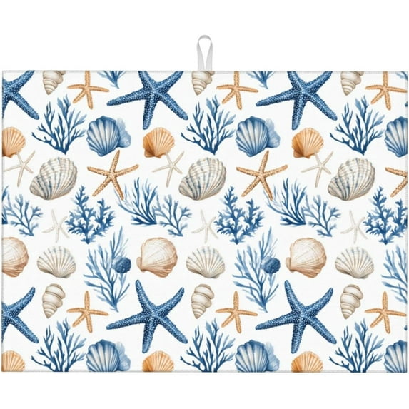 GZHJMY Dish Drying Mat for Kitchen Blue Seashell Starfish Childish ...