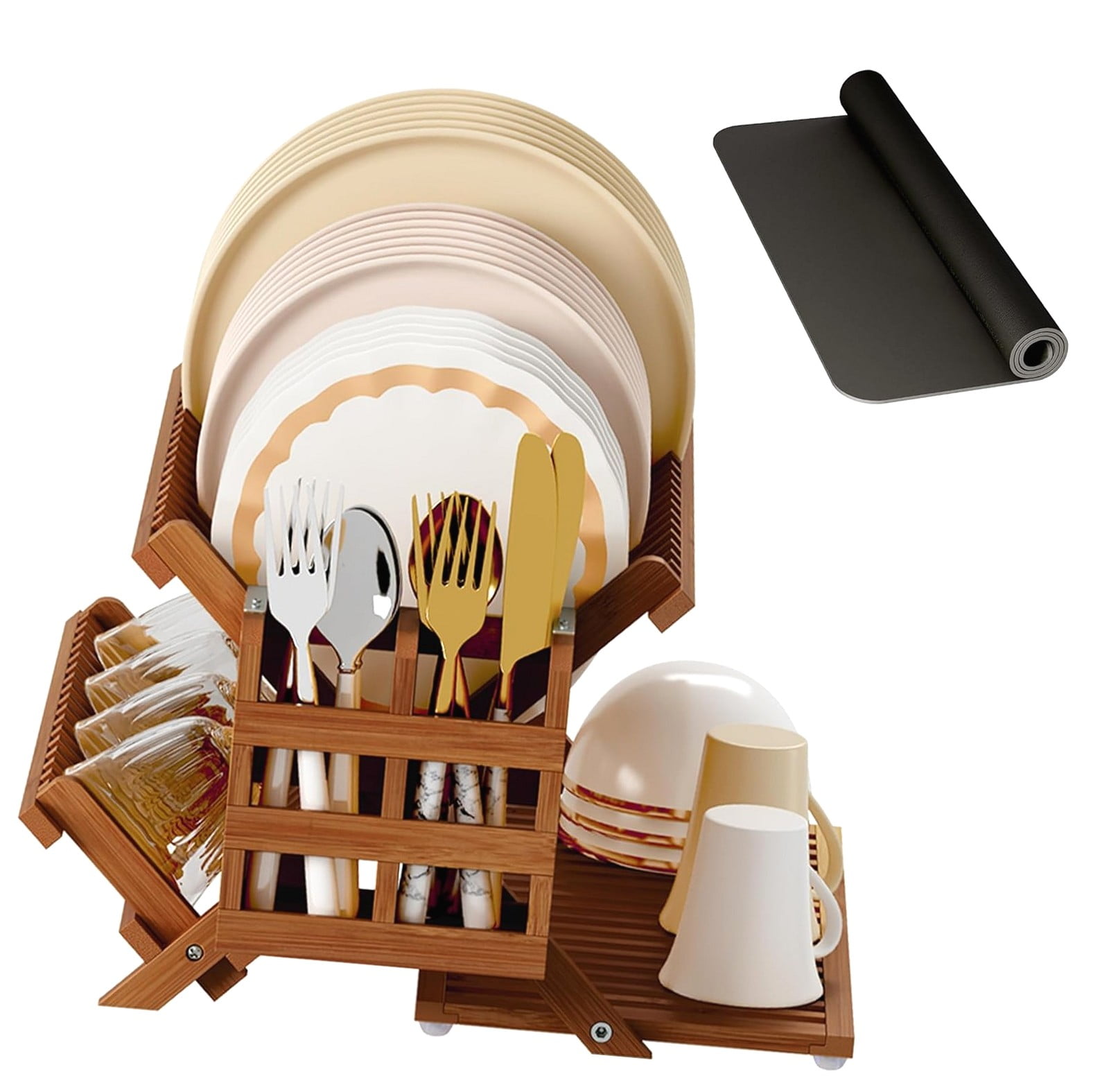GZHJMY Dish Drying Rack with Utensil Holder, 3 Tier Collapsible Rack ...