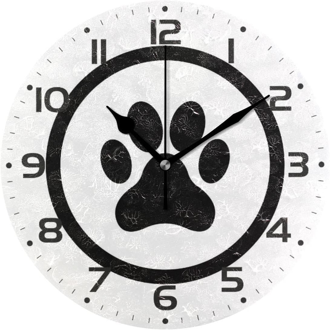 GZHJMY Dog Footprints Wall Clock, 10" Silent Non Ticking Round Clock ...