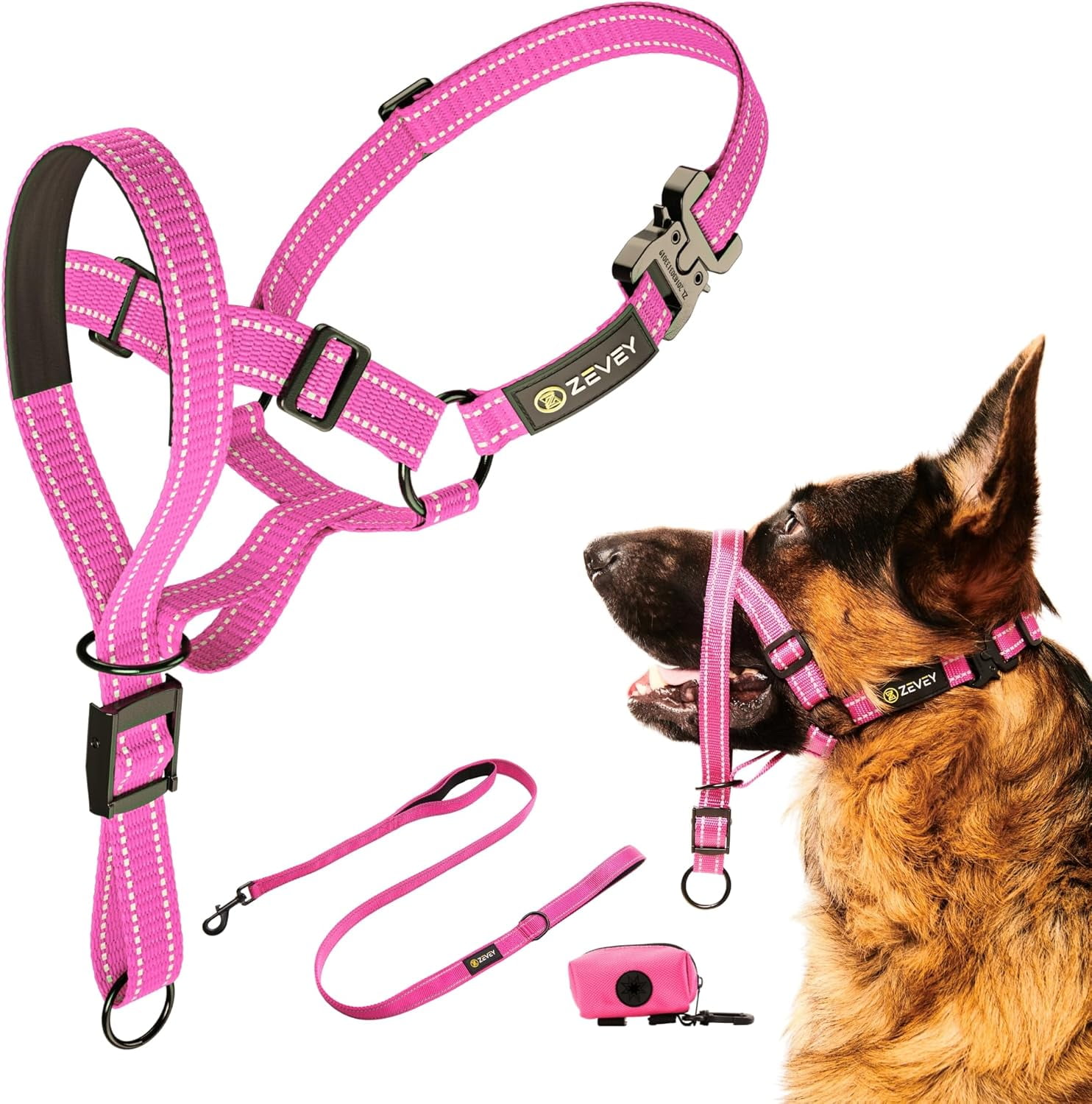 GZHJMY Dog Headcollar With Leash And Safety Strap Stops Heavy Pulling ...