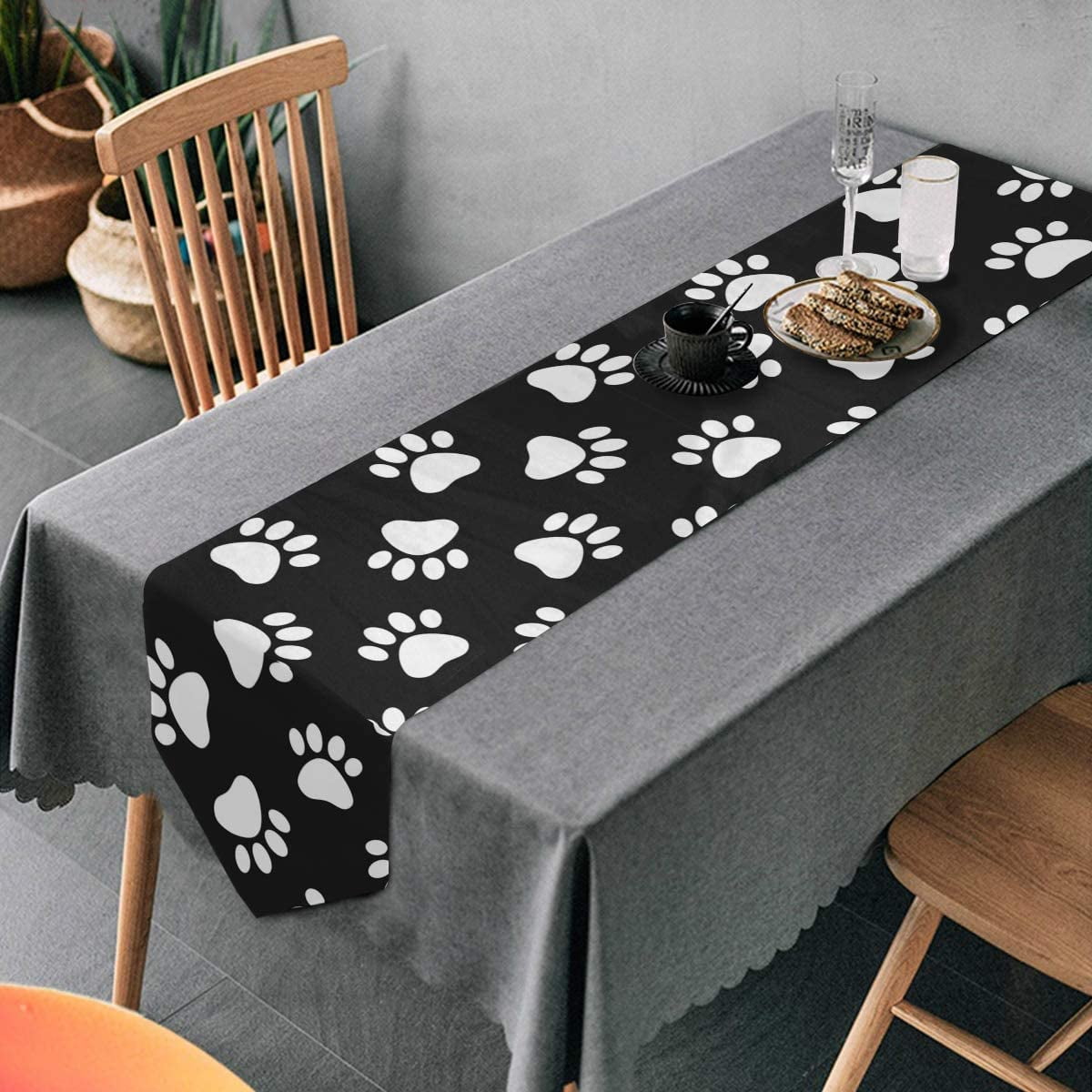 GZHJMY Dog Paw Print White Table Runner Dining Table Decor 13" × 90 ...