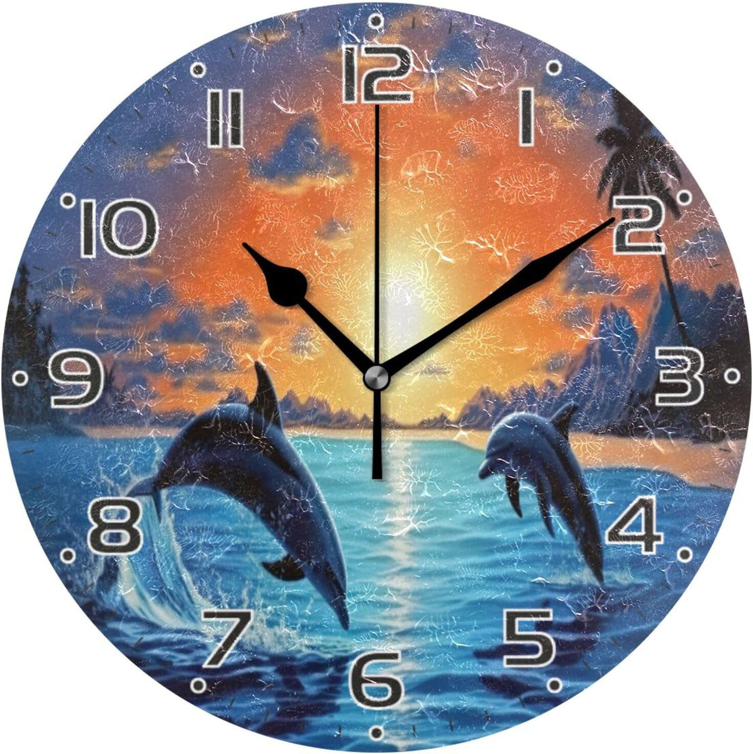GZHJMY Dolphins Clock Silent Round Wall Clock Non Ticking Battery ...