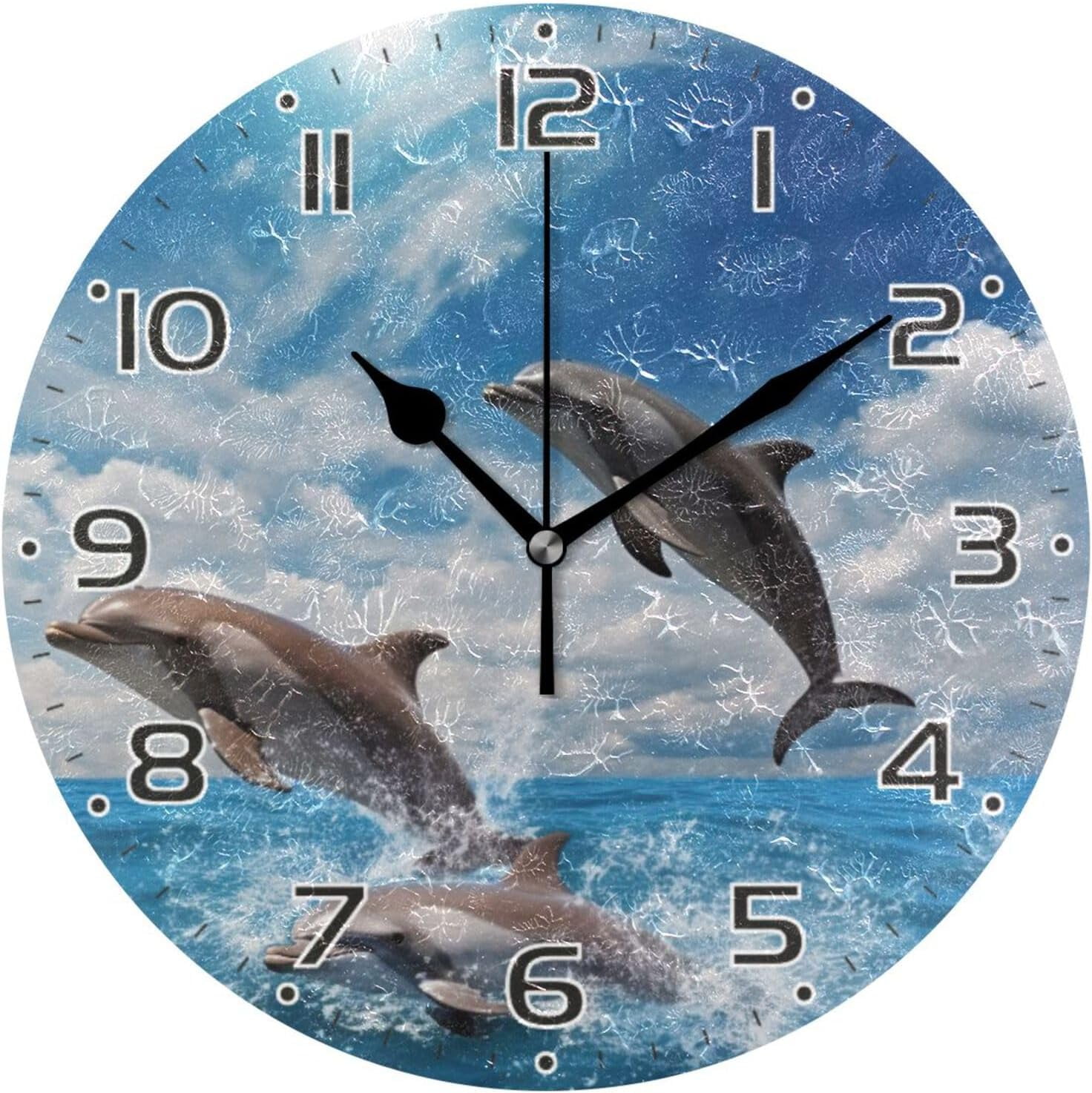 GZHJMY Dolphins Clock Silent Round Wall Clock Non Ticking Battery ...