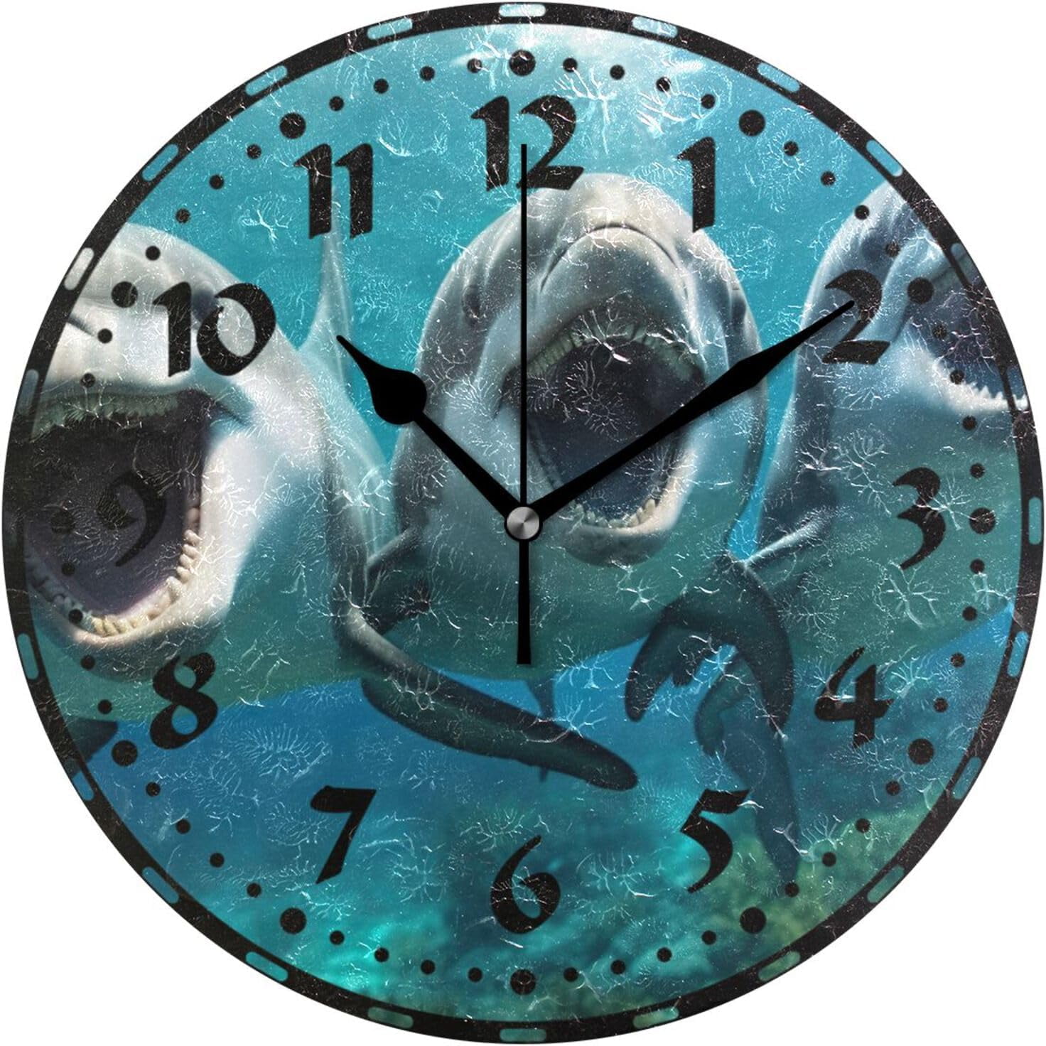 GZHJMY Dolphins in Ocean Wall Clock, PVC Silent Non Ticking 10 Inch ...