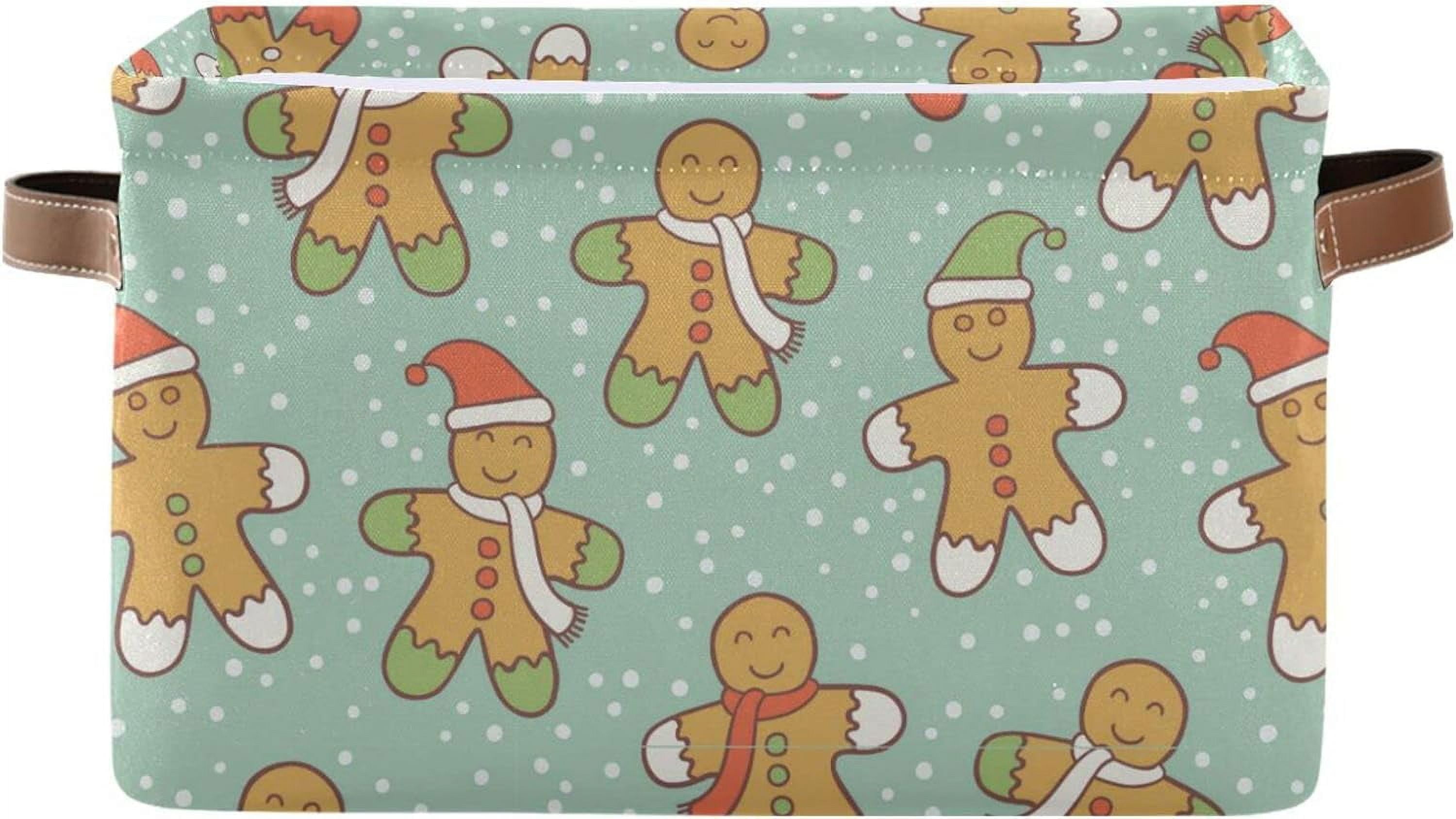 GZHJMY Doodle Gingerbread Man Storage Basket with Handles Collapsible ...