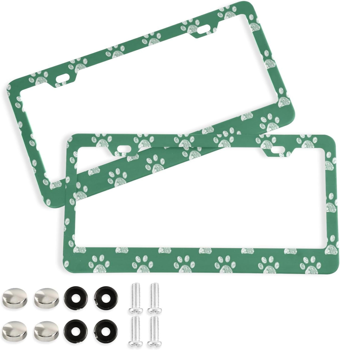 GZHJMY Doodle Paw Print Green License Plate Frames for Women Men 2 Pcs ...