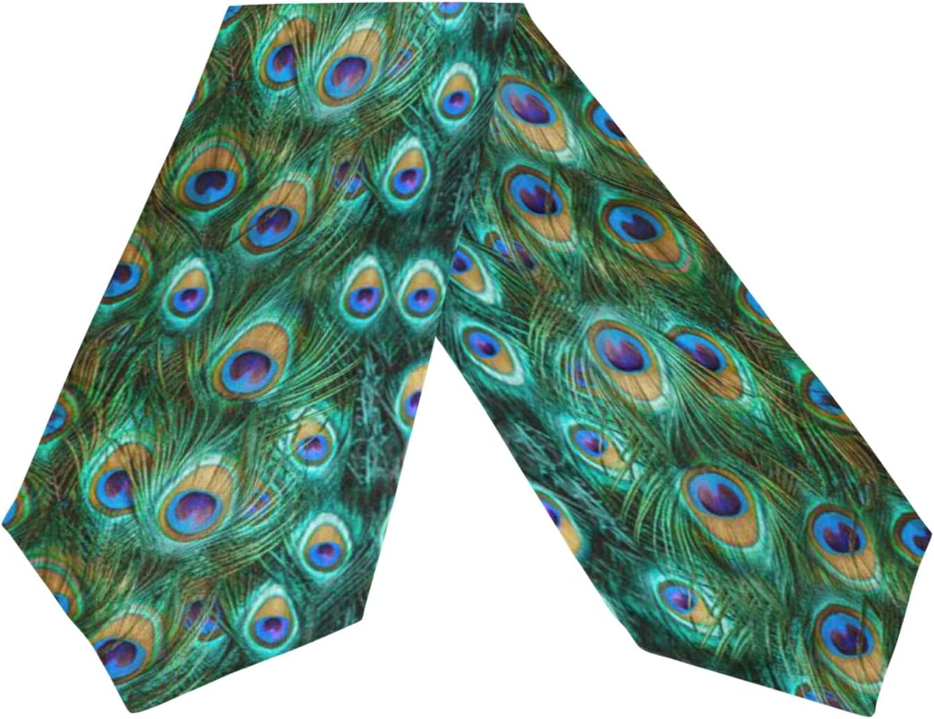 GZHJMY Double-Sided Green Peacock Feather Polyester Table Runner 13 x 70 Inches Long Green Table ...