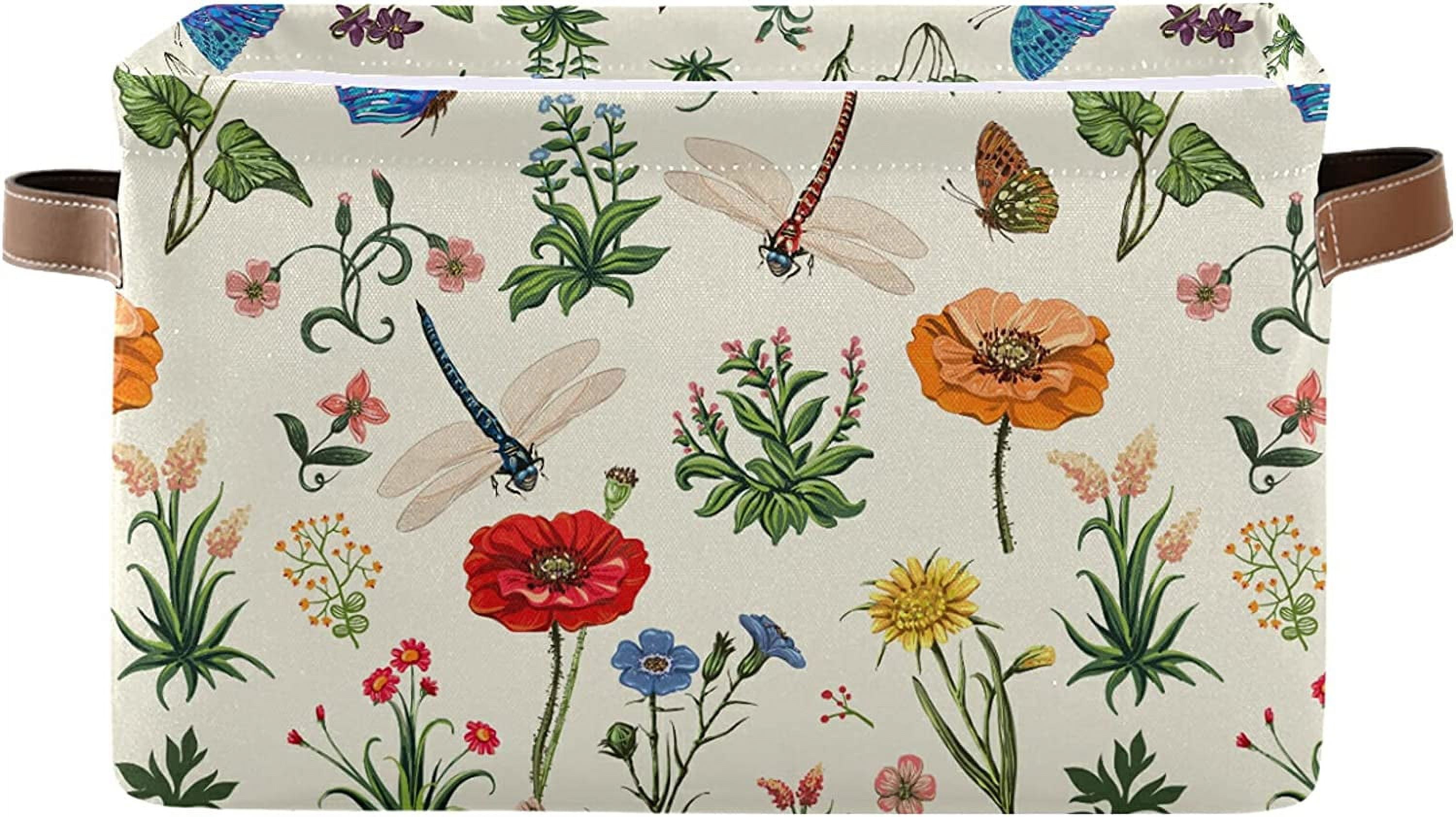 GZHJMY Dragonfly Butterfly Flower Beige Storage Bins Collapsible with ...