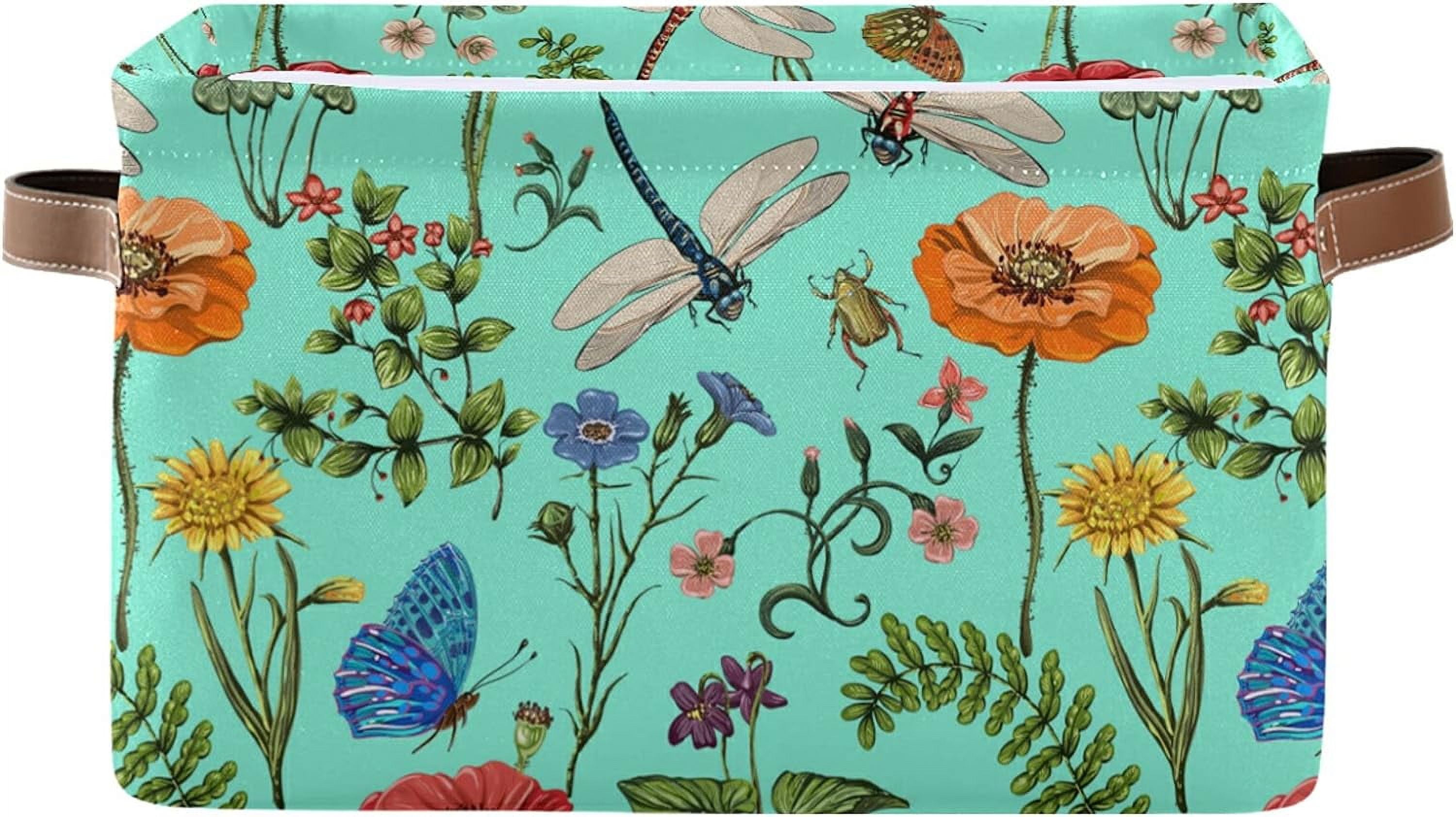 GZHJMY Dragonfly Butterfly Flower Water Green Storage Bins Collapsible ...