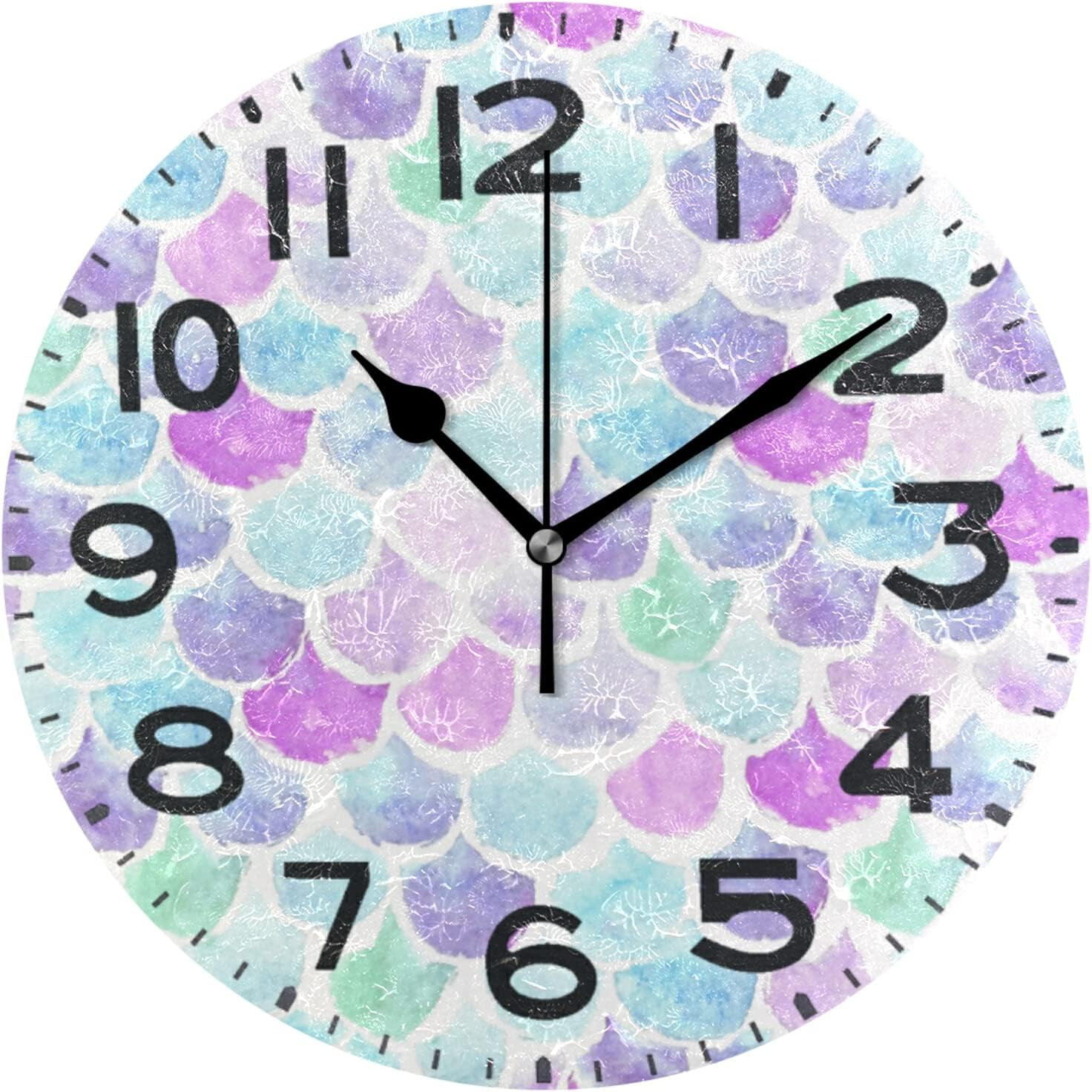 GZHJMY Dreamy Mermaid Scale Round Wall Clock, 9.5 Inch Battery Operated ...