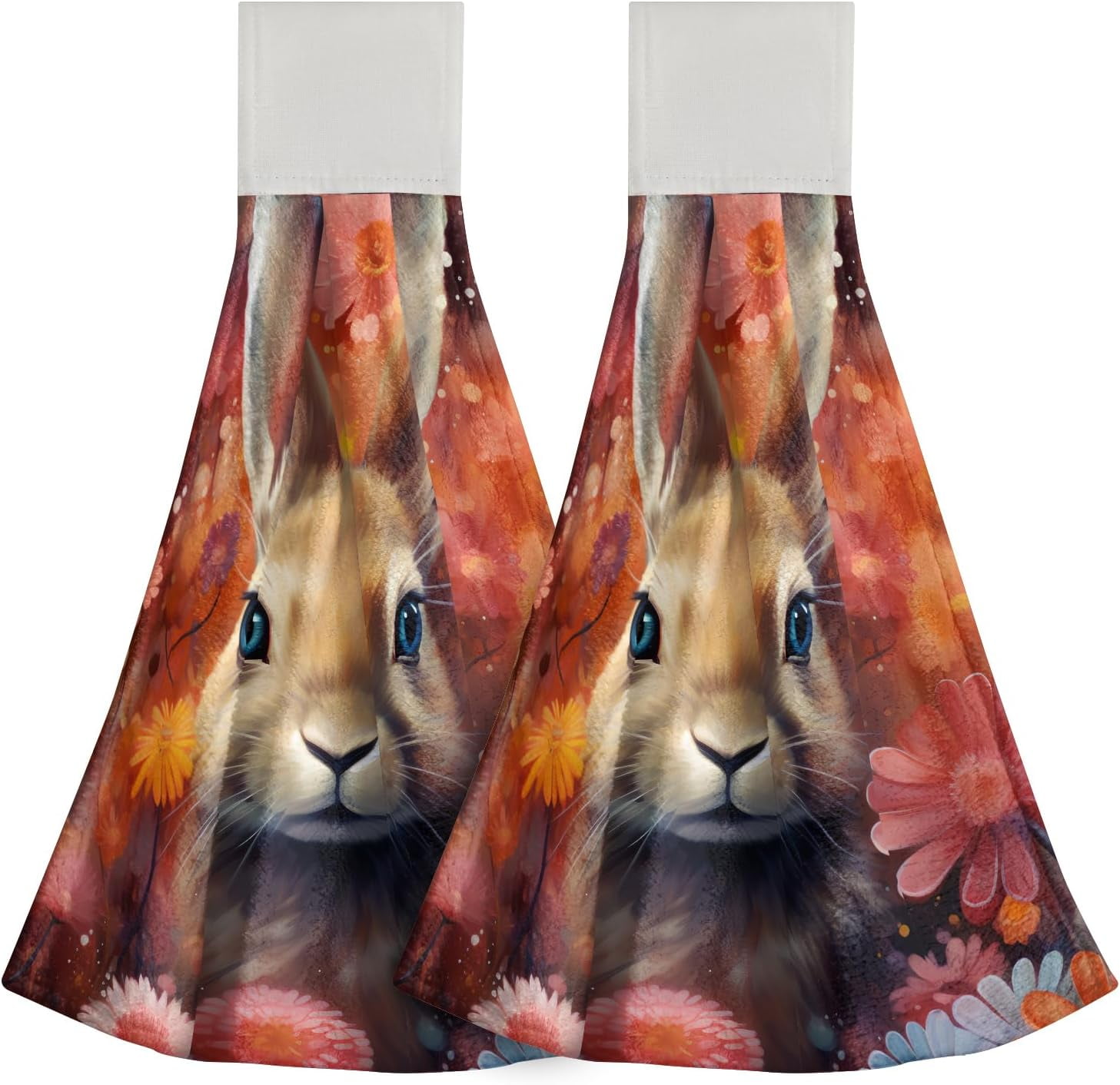 GZHJMY Easter Bunny Hanging Kitchen Towels - Floral Rabbit Dish Towels ...