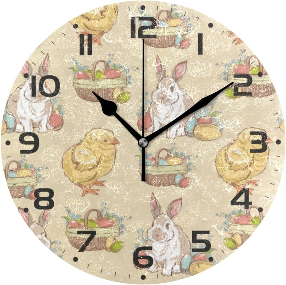 GZHJMY Easter Bunny Wall Clock, 10" Silent Non Ticking Round Clock, Oil ...