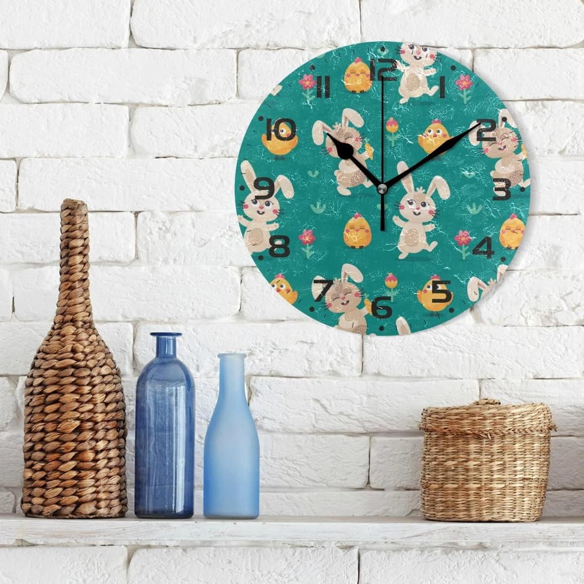 GZHJMY Easter Bunny Wall Clock, 10" Silent Non Ticking Round Clock, Oil ...