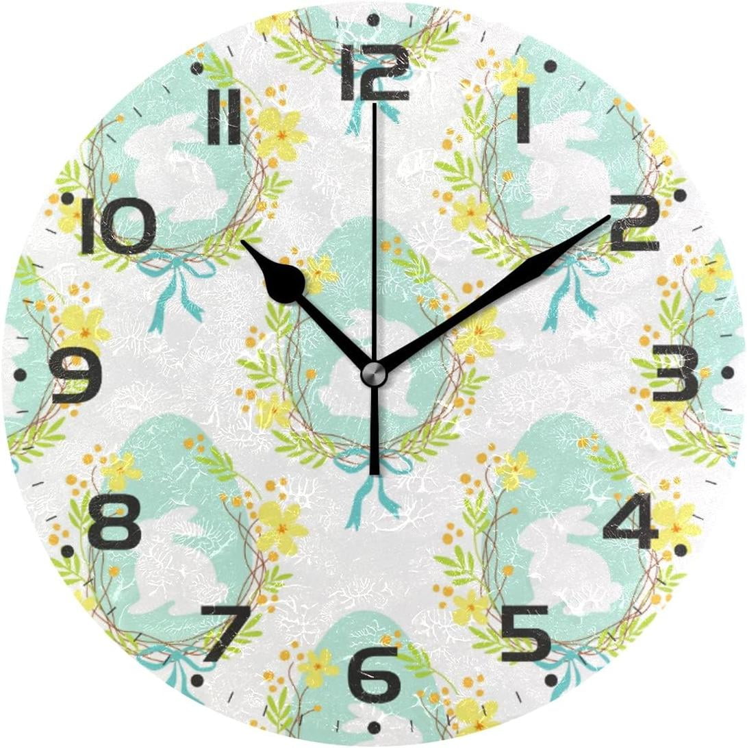 GZHJMY Easter Bunny Wall Clock, 10" Silent Non Ticking Round Clock, Oil ...