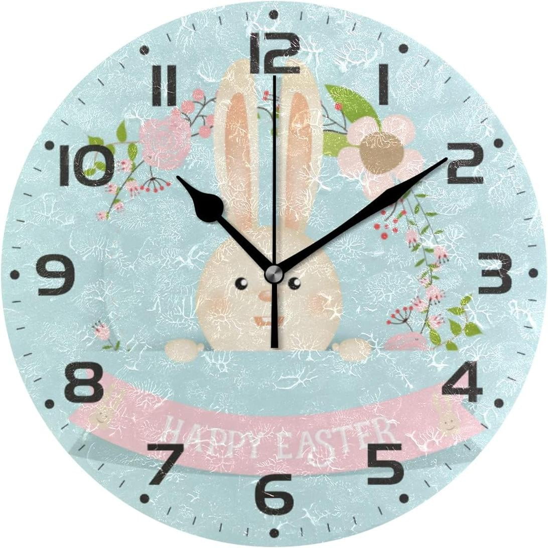GZHJMY Easter Bunny Wall Clock, 10" Silent Non Ticking Round Clock, Oil ...