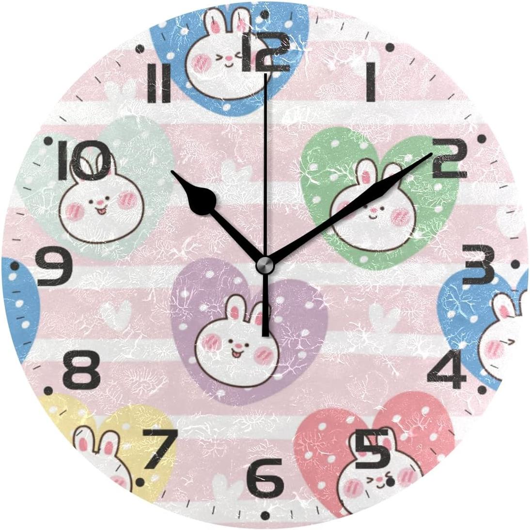 GZHJMY Easter Bunny Wall Clock, 10" Silent Non Ticking Round Clock, Oil ...