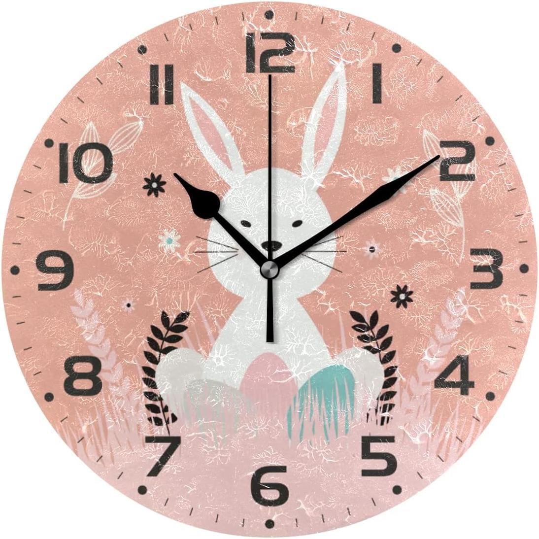 GZHJMY Easter Eggs Wall Clock, 10" Silent Non Ticking Round Clock, Oil ...