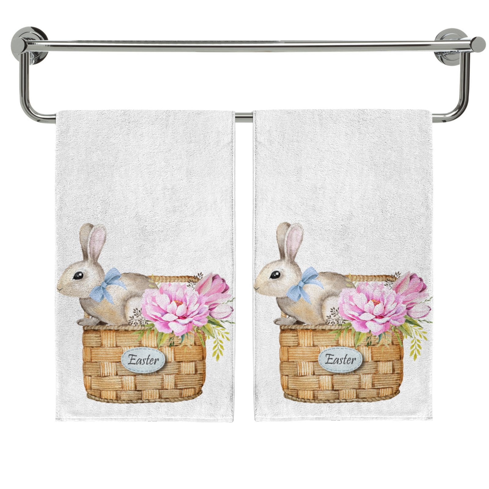GZHJMY Easter Hand Towels Set of 2, Easter Bunny Watercolor Flowers ...