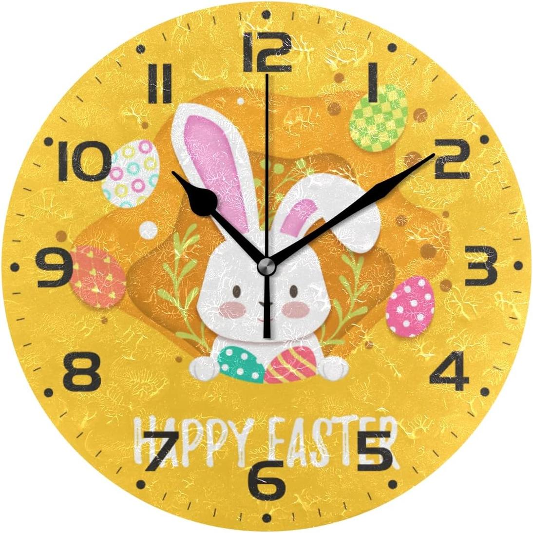 GZHJMY Easter Rabbit Wall Clock, 10" Silent Non Ticking Round Clock ...