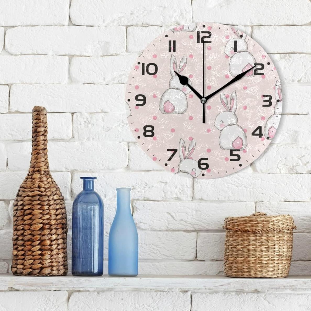 GZHJMY Easter Rabbit Wall Clock, 10" Silent Non Ticking Round Clock ...