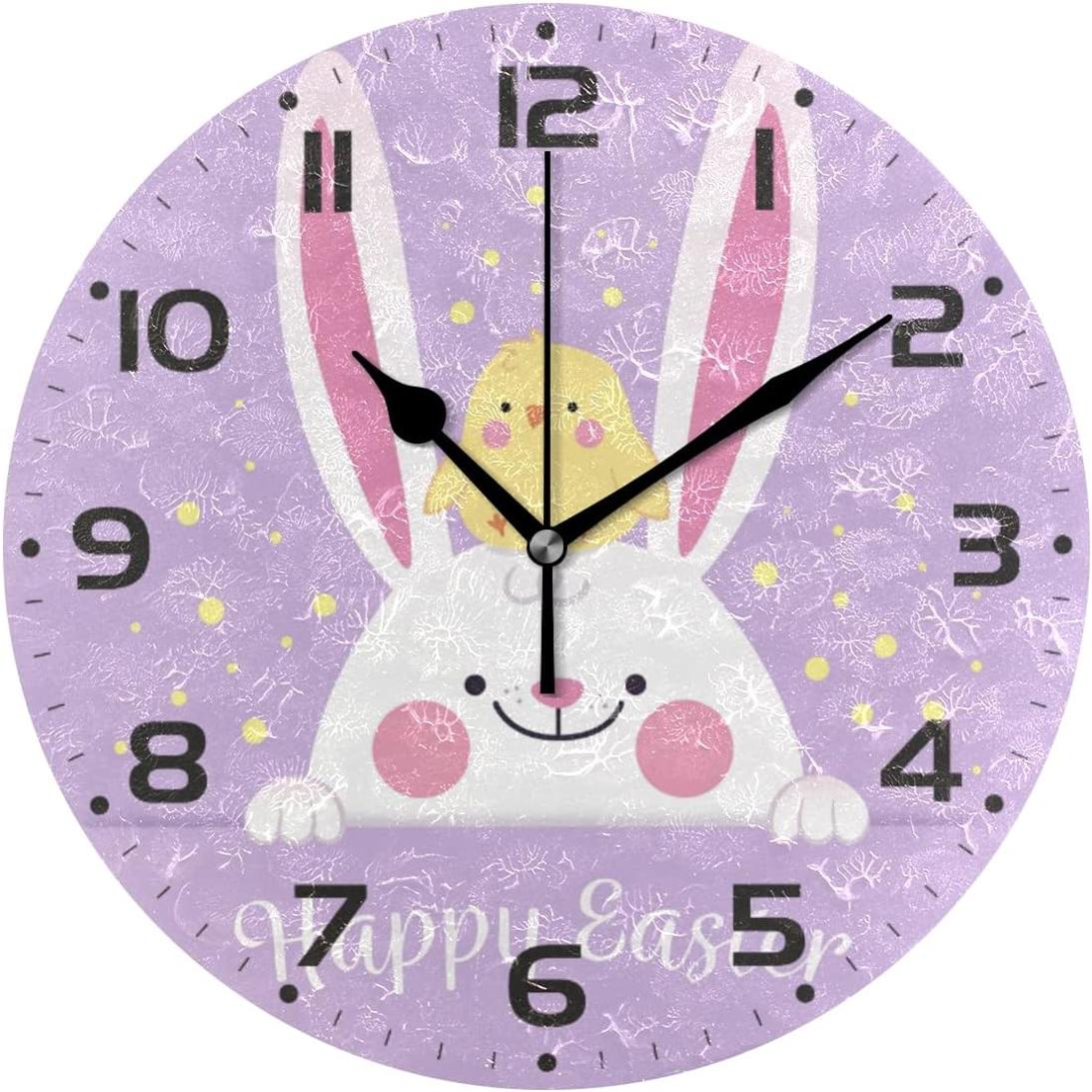 GZHJMY Easter Rabbit Wall Clock, 10" Silent Non Ticking Round Clock ...