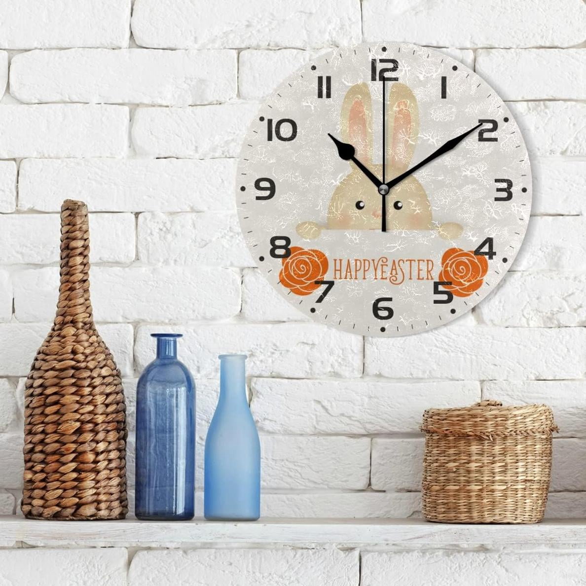 GZHJMY Easter Rabbit Wall Clock, 10" Silent Non Ticking Round Clock ...
