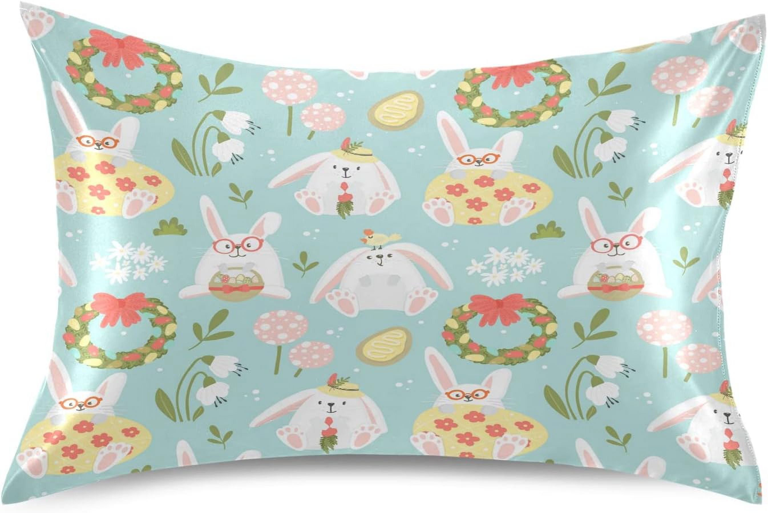 GZHJMY Easter Satin Pillowcase for Hair and Skin,Cute Rabbits Eggs ...