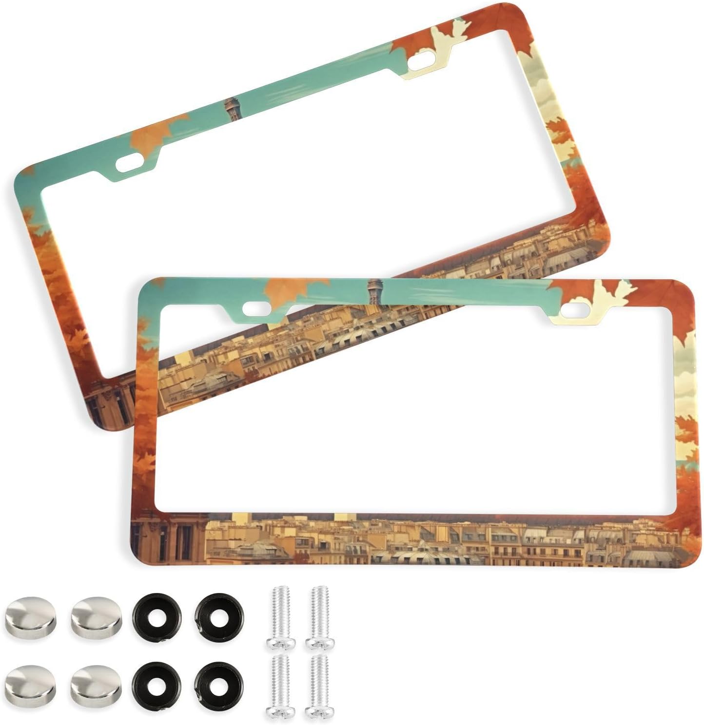 GZHJMY Eiffel Tower Autumn License Plate Frames 2 Pack Aluminum License ...