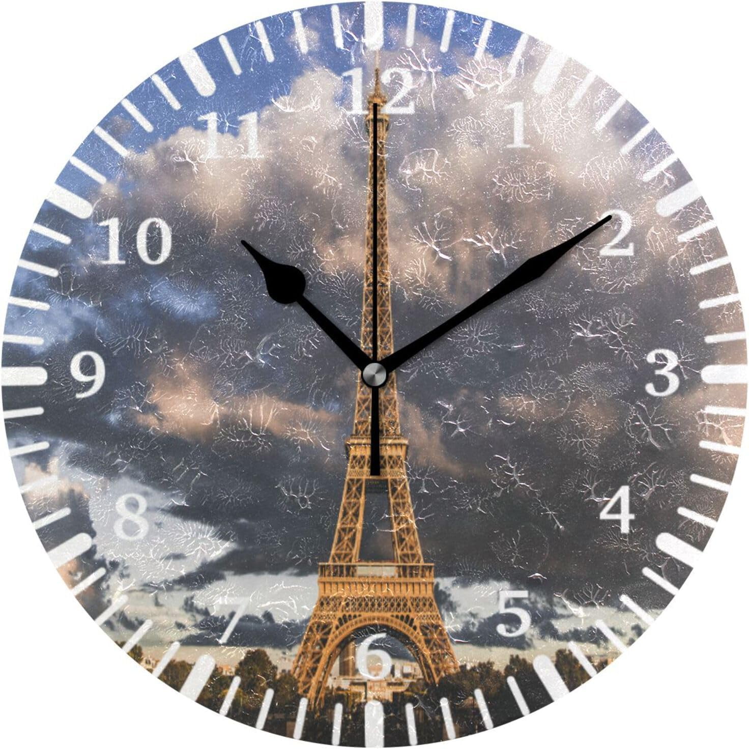 GZHJMY Eiffel Tower Paris Wall Clock,Silent Non Ticking 10 Inch Battery ...