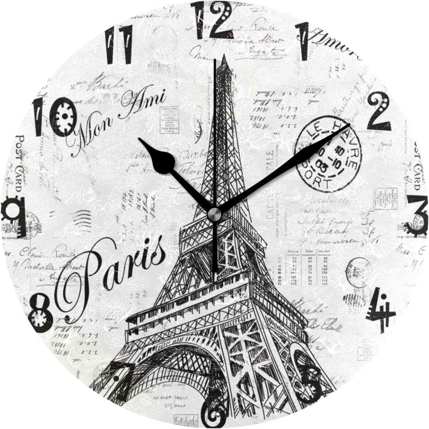 GZHJMY Eiffel Tower Wall Clock,Silent Non Ticking 10 Inch Battery ...