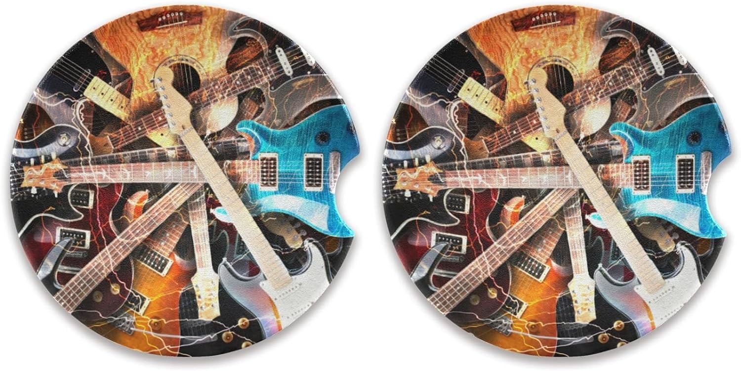 GZHJMY Electric Guitar Car Coasters-2 Pack, Absorbent Ceramic Coasters ...
