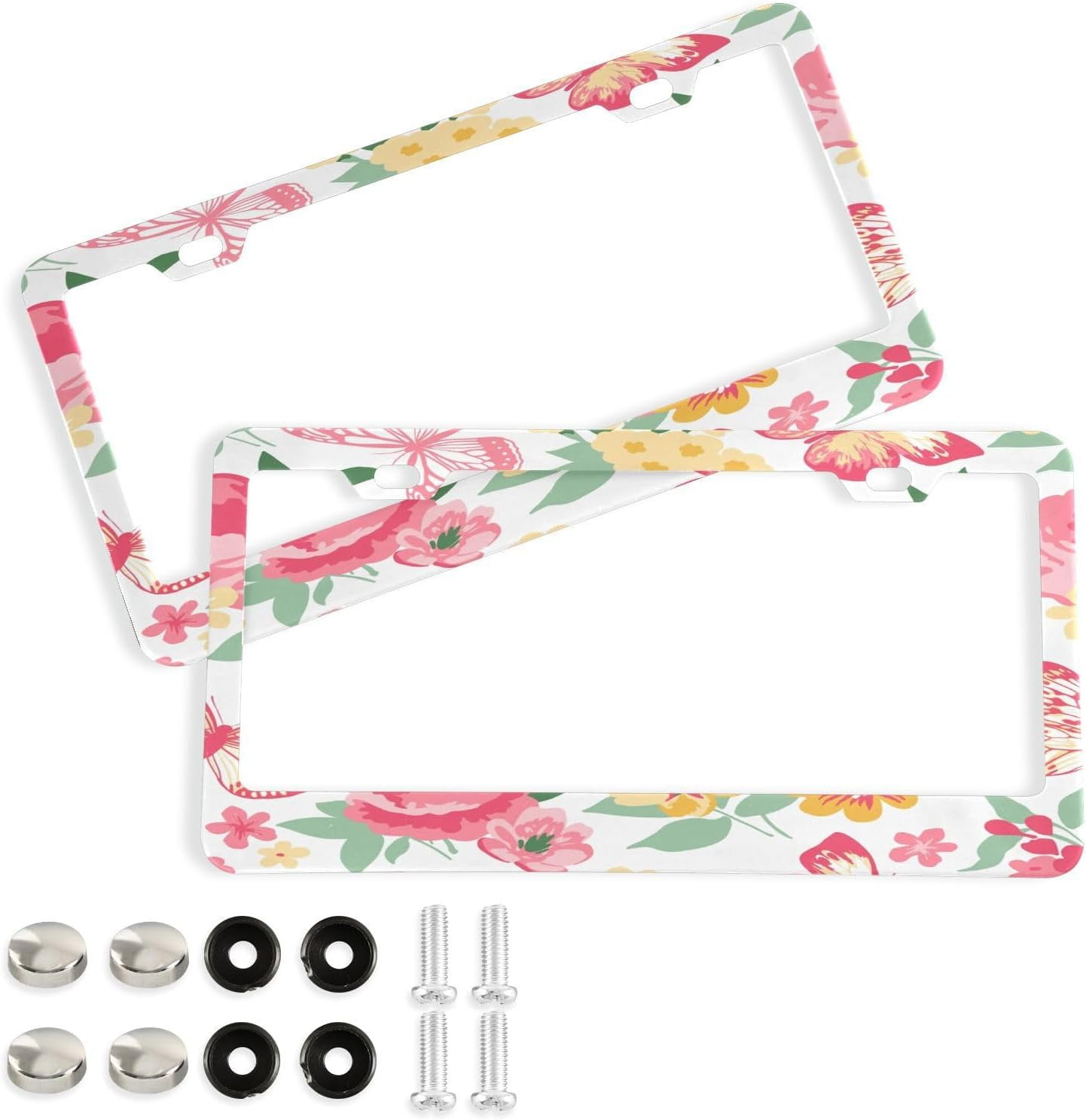 GZHJMY Elegant Butterfly Floral License Plate Frames Set of 2 ...