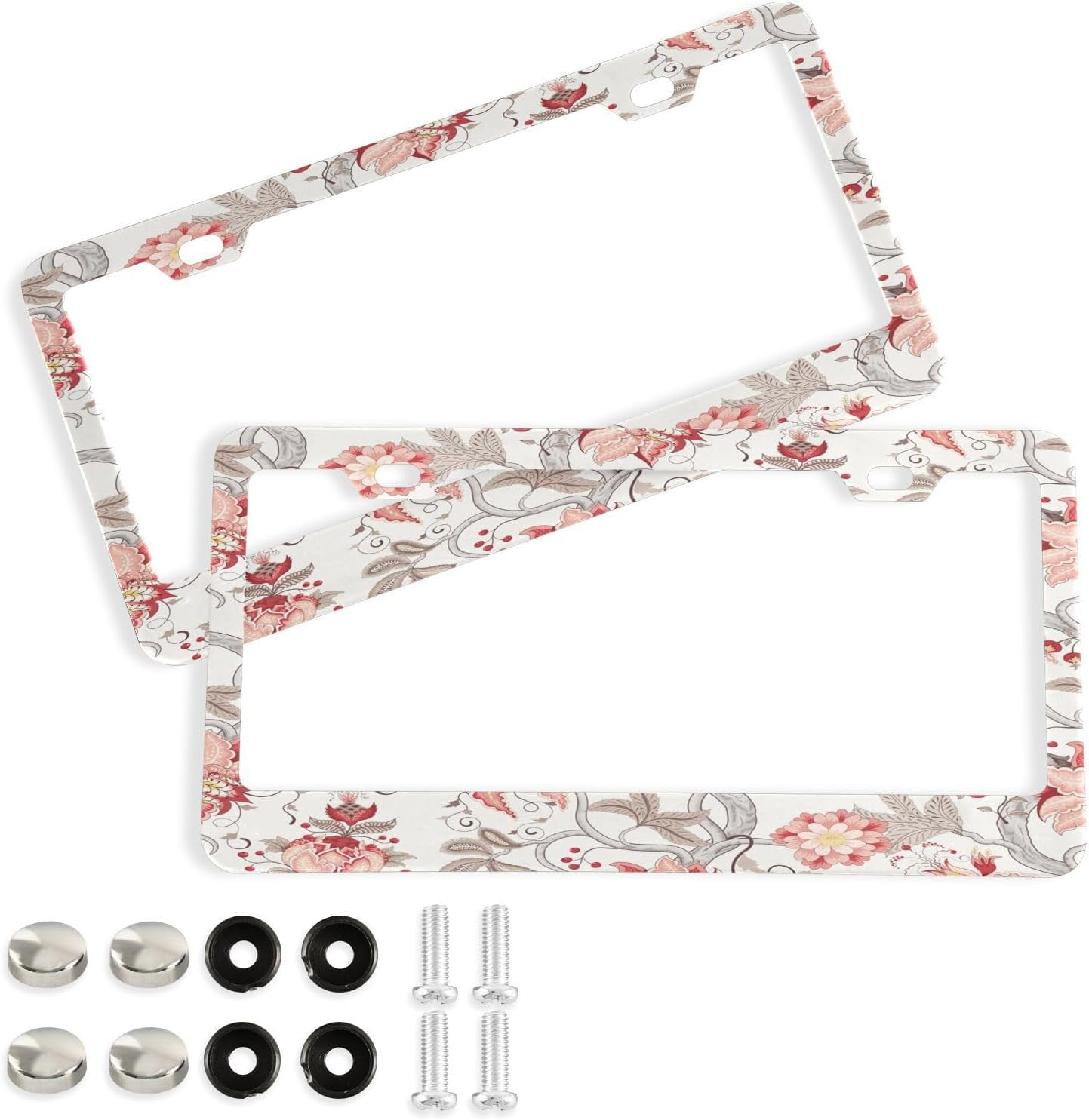 GZHJMY Elegant Flower License Plate Frames Set of 2, Universal Aluminum ...
